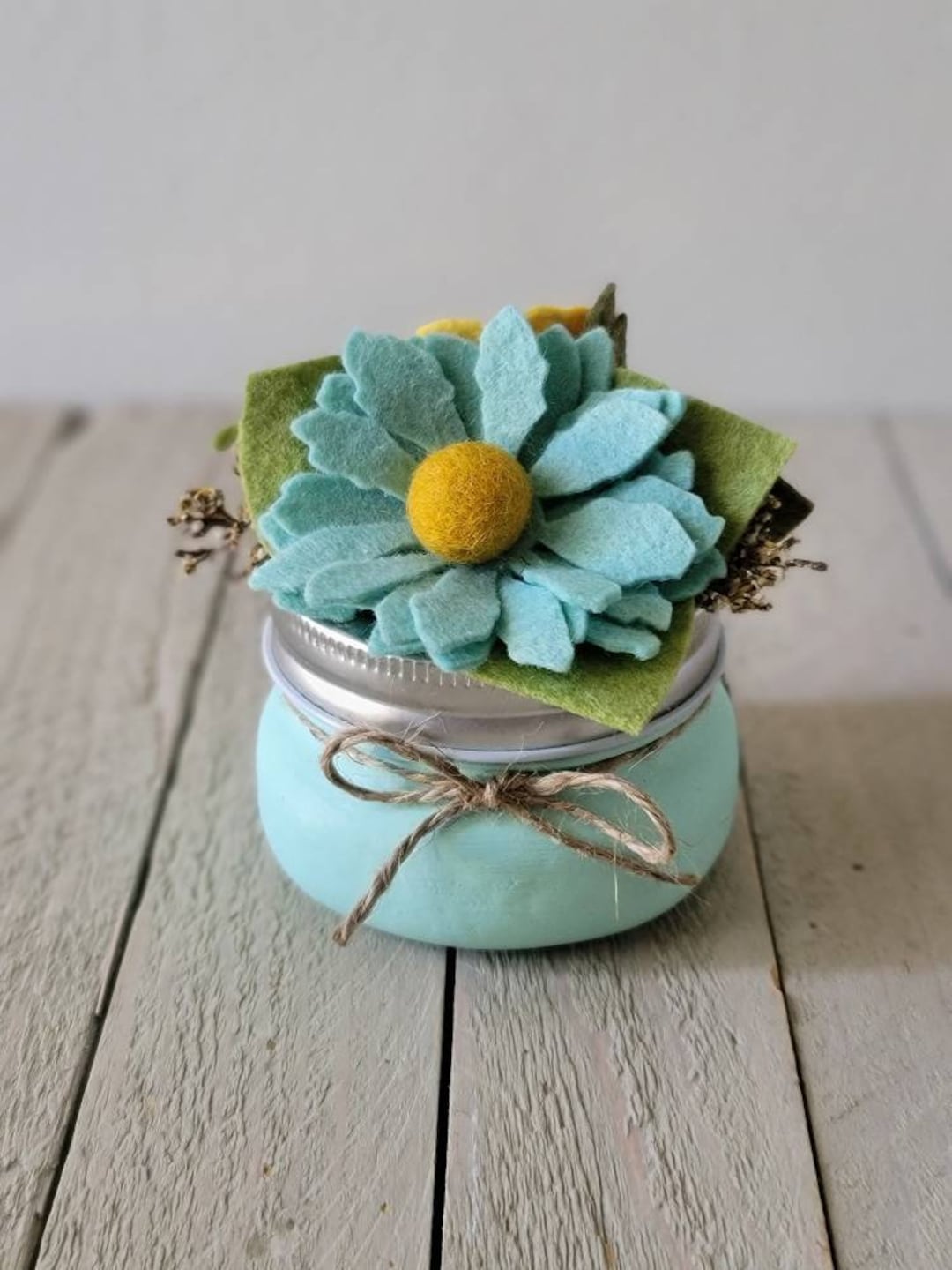 Mini Mason Jar Container With Felt Flowers, Flower Jars, Mini Mason ...