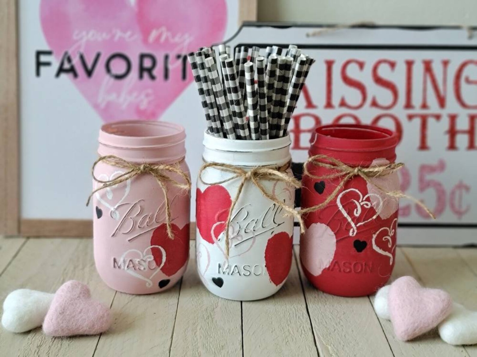 Set of 3 Valentine's Day Mason Jar Centerpiece Mason Jar - Etsy