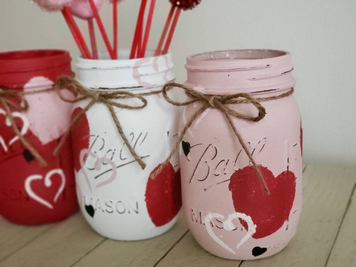 Set of 3 Valentine's Day Mason Jar Centerpiece Mason Jar | Etsy