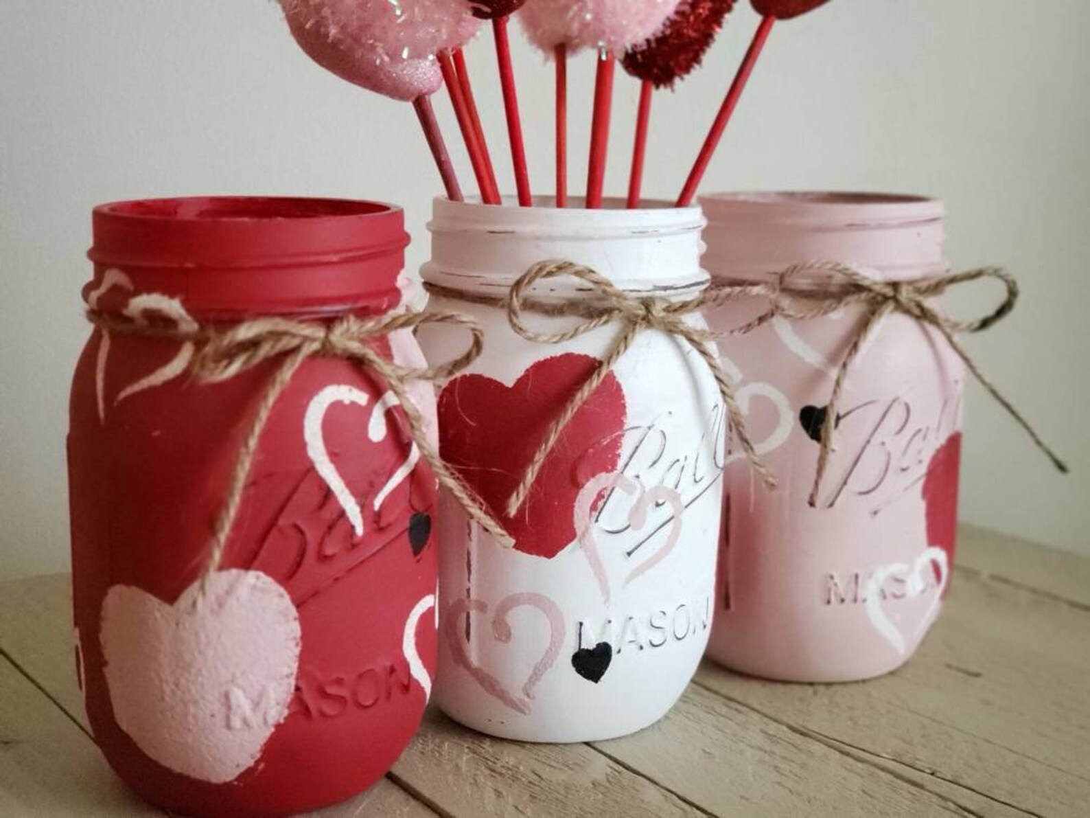 Set of 3 Valentine's Day Mason Jar Centerpiece Mason Jar | Etsy
