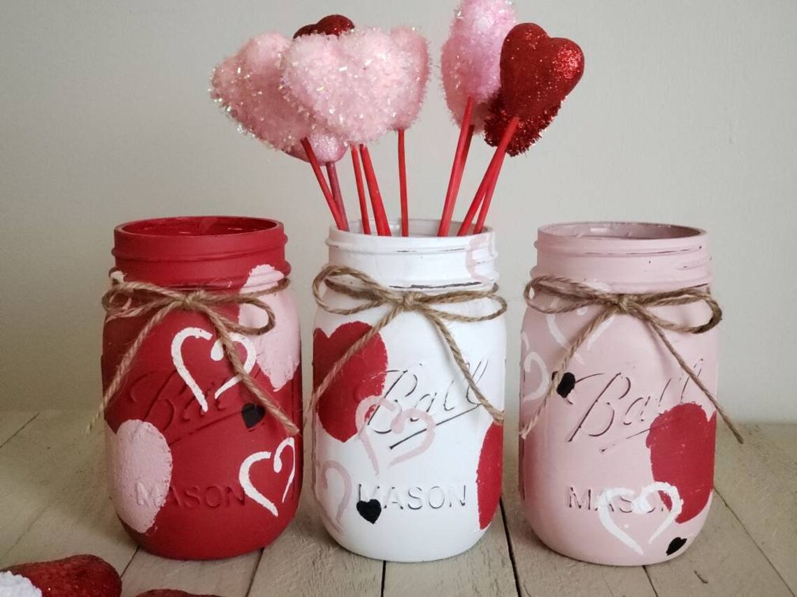 Set of 3 Valentine's Day Mason Jar Centerpiece Mason Jar | Etsy