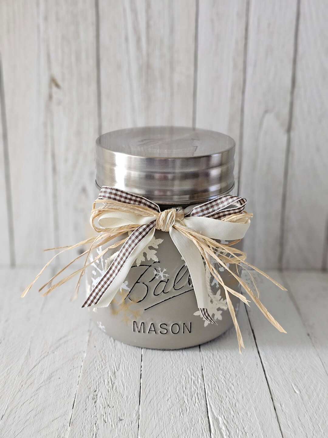 Neutral Snowflake Christmas Mason Jar, Mason Cookie Jar, Christmas ...