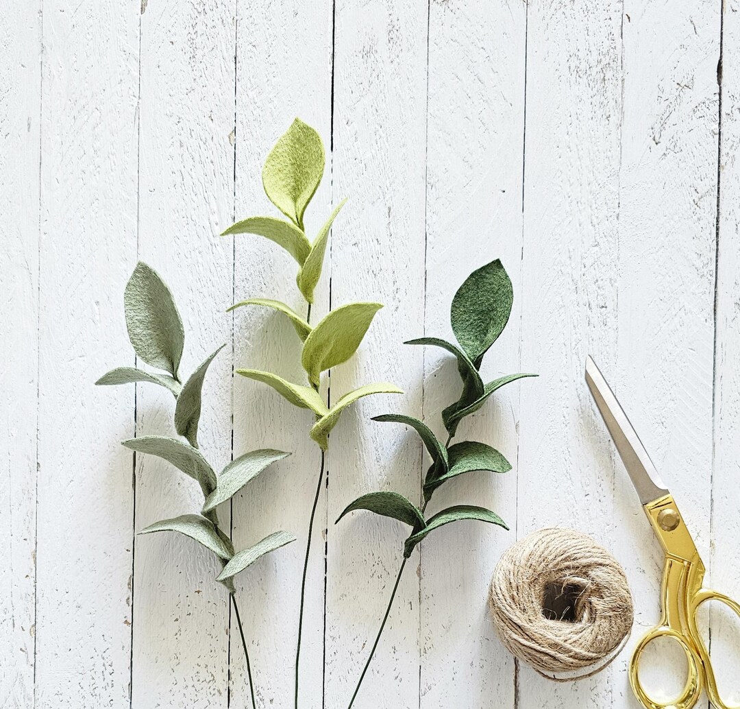 Felt Leaf Stem, Single Leaf Stem, Flowers and Greenery for Bouquets ...