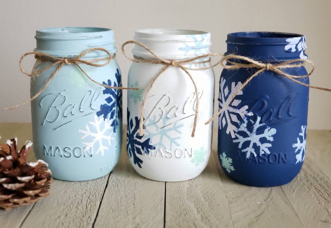 Winter Snowflake Mason Jar Set, Mason Jar Set, Organizers, Snowflake ...