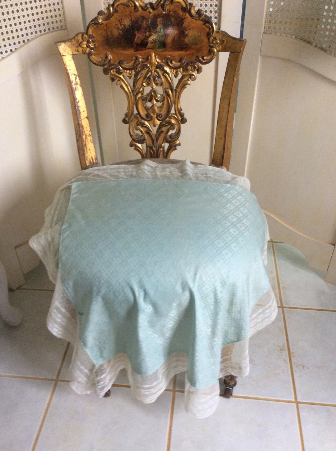 REDUCED Antique Large French Silk Fabric Edged in Gorgeous Lace, French ...