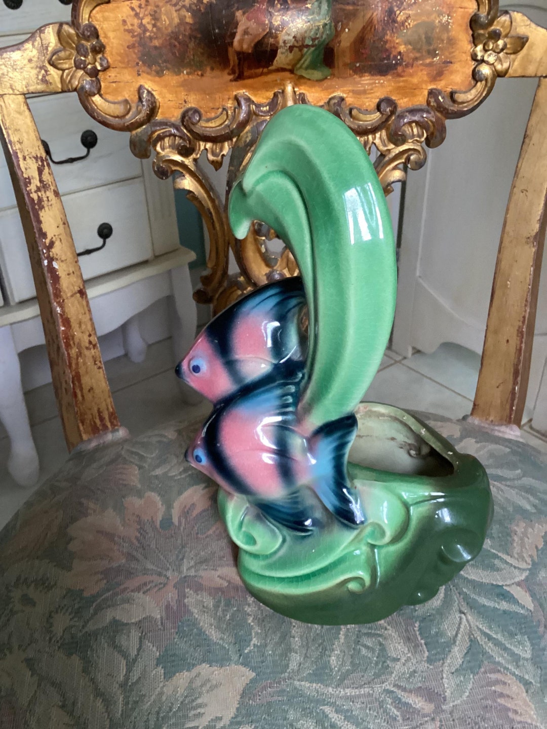 Vintage MC Pink Angel Fish Planter, Ceramic With Gloss Finish, 10 Tall ...