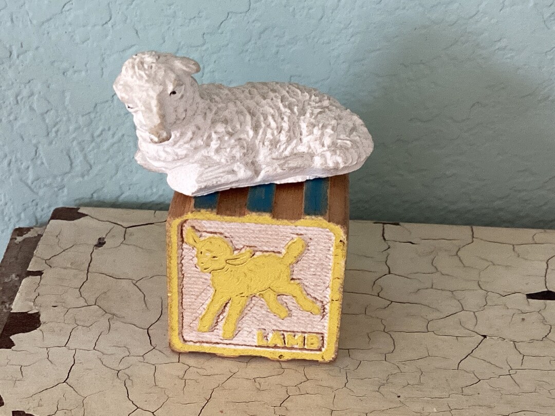 Antique Small Wood Lamb Block With Antique Plaster Lamb on It. Adorable ...