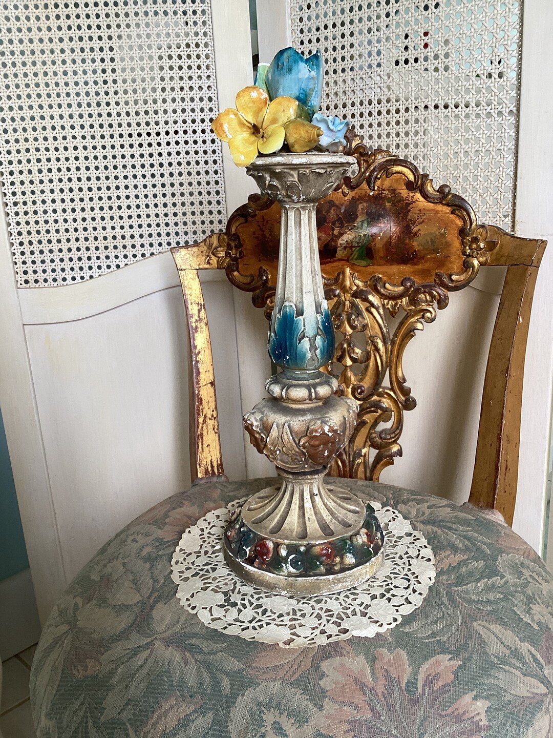 REDUCED! Art Nouveau Shabby Chippy Chic Plaster Barbola Lamp Base ...