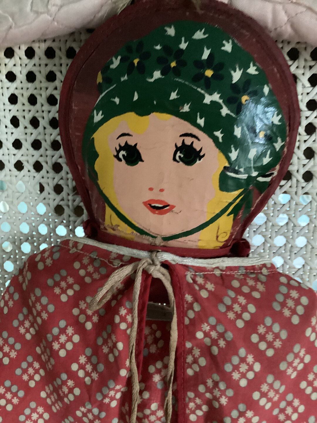 REDUCED Antique Oil Cloth Flapper Girl Head Hanger Lingerie or Pjs Hang ...