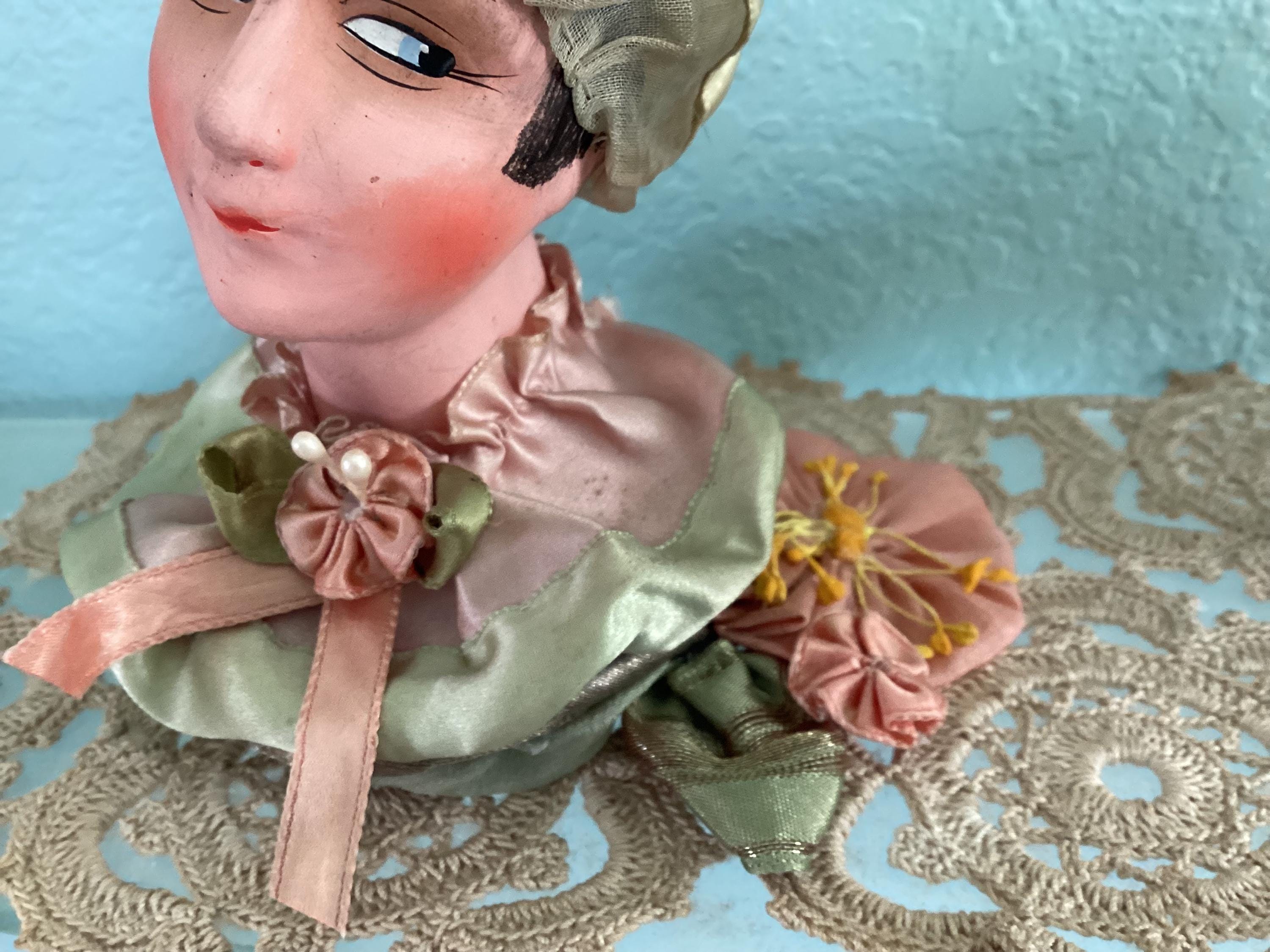 REDUCED! Antique German Comp. Flapper Doll Bust With Silk Attired ...