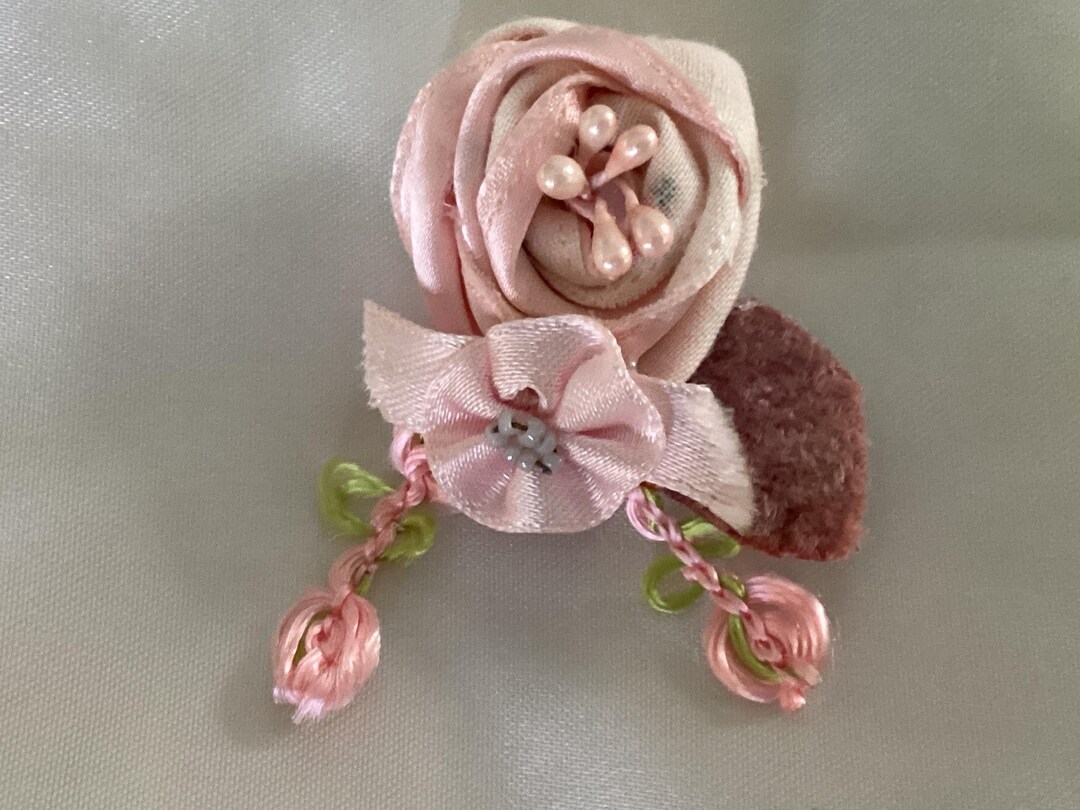 Reduced!ribbon Work Rose With 2 Sided Ribbon of Cotton Tiny Roses and ...