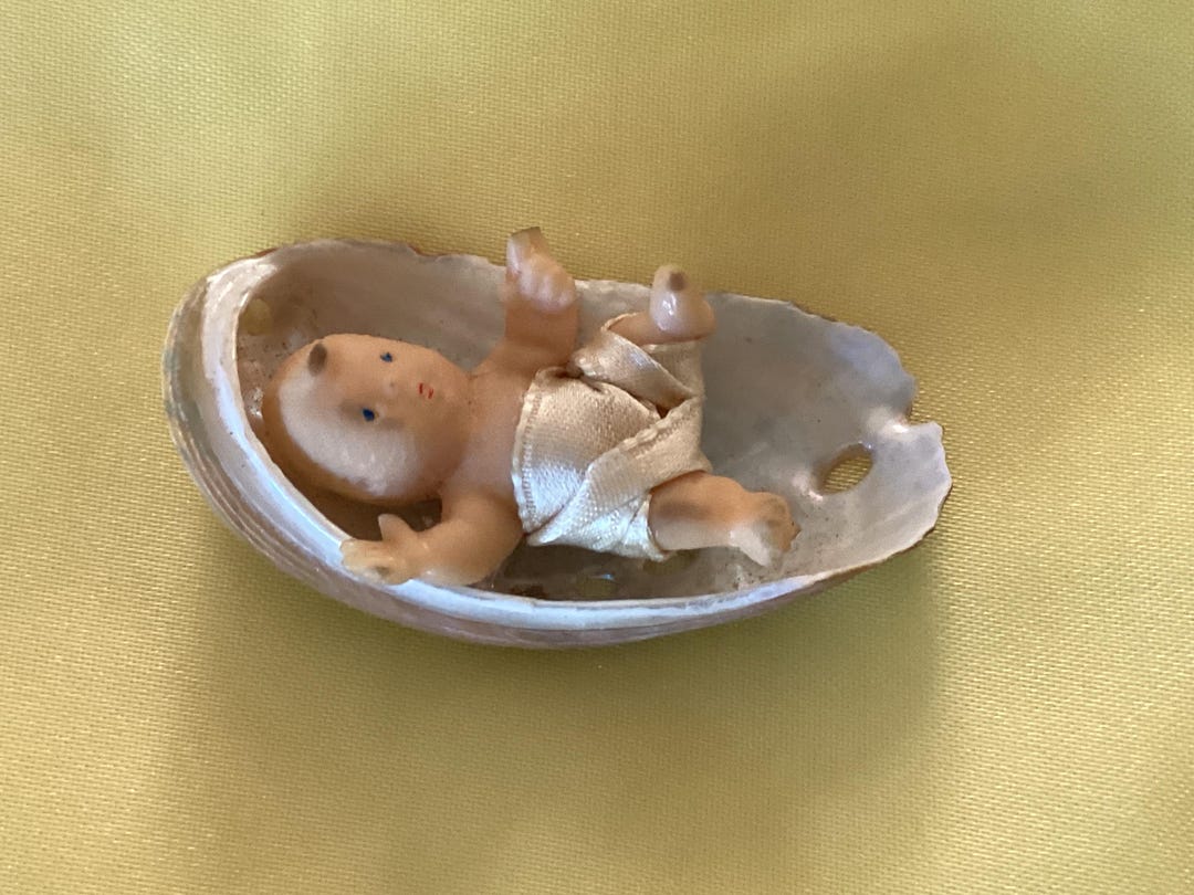 Miniature, Petite Abalone Shell With Vintage Rubber Miniature Baby Doll ...