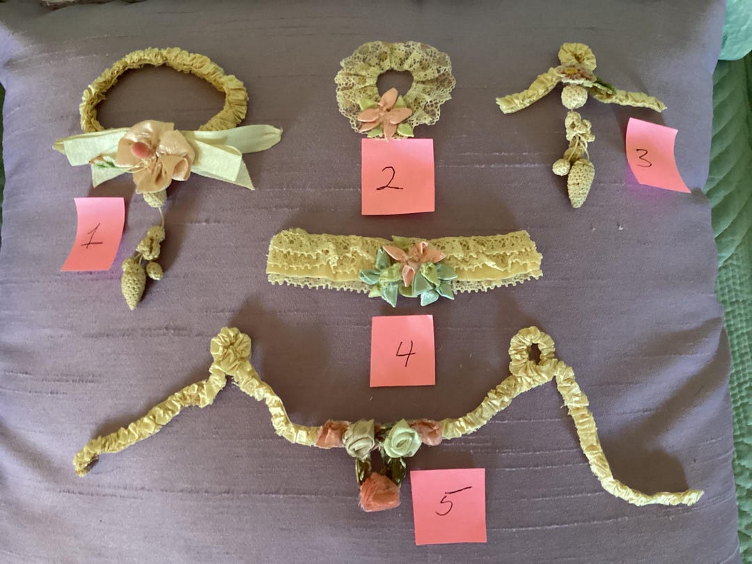 REDUCED! Antique Silk Ribbon Work , Silk Ruching and Tiny Crocheted ...