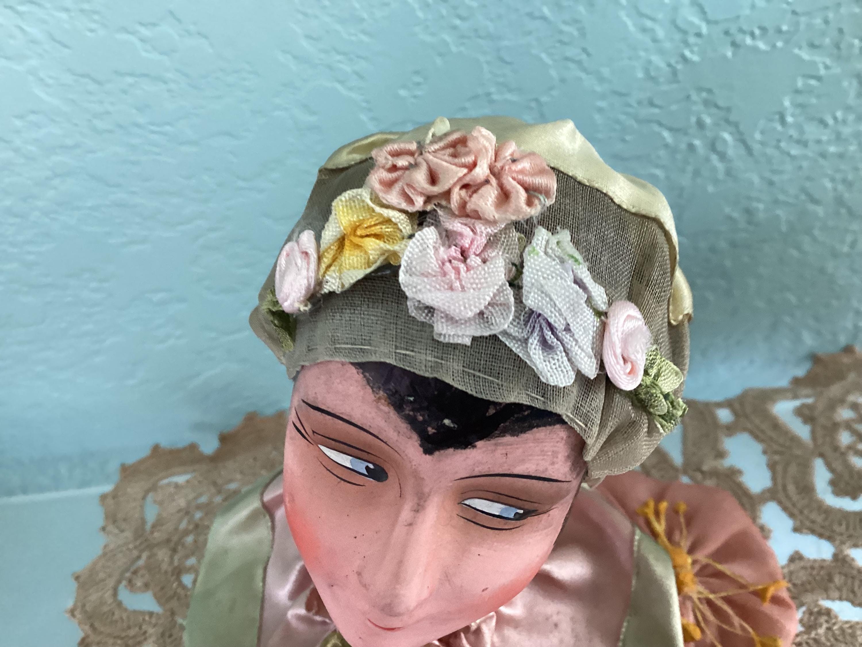 REDUCED! Antique German Comp. Flapper Doll Bust With Silk Attired ...