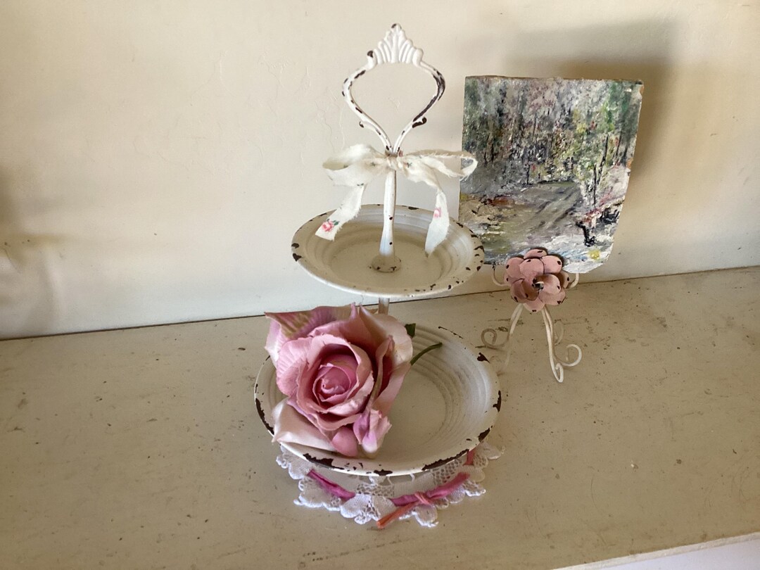 Reduced!shabby Chic 2 Tiered Stand, Thick Metal, Ball Feet, With Extras ...