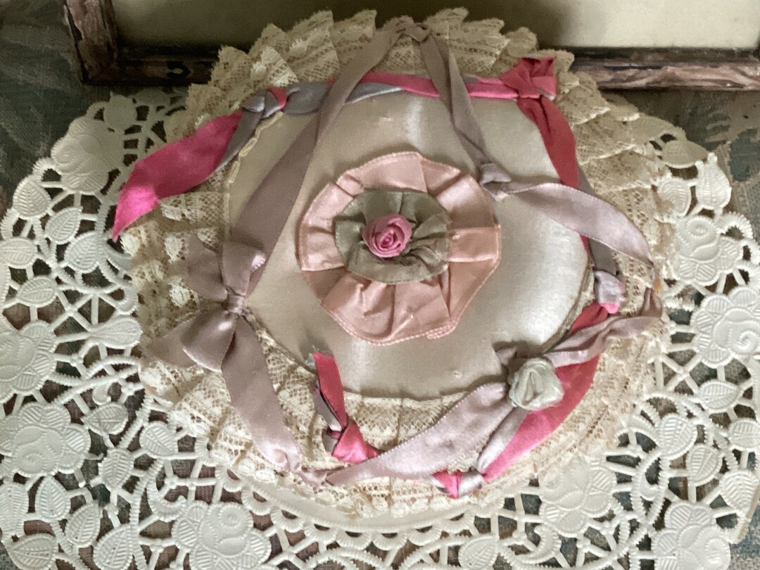 REDUCED Antique Silk and Lace Boudoir Pincushion, Silk Ribbon Work ...