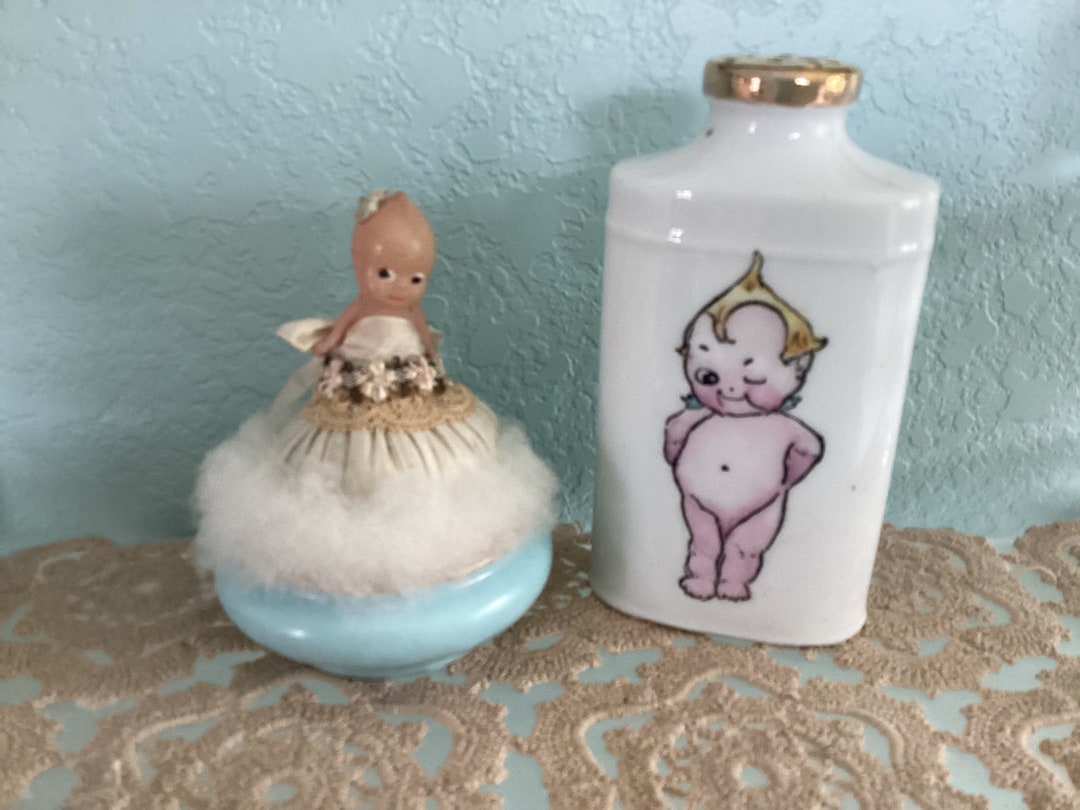 REDUCED! Antique Kewpie Hand Painted Porcelain Talc Powder Container ...