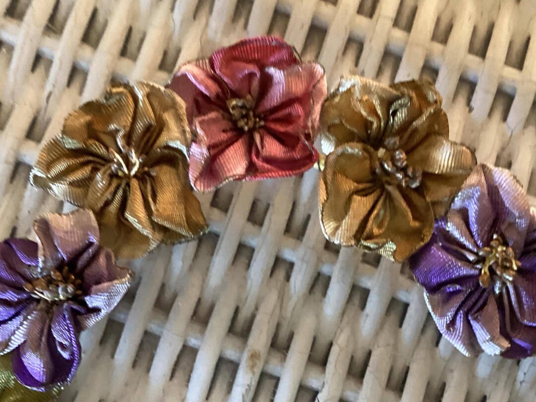 REDUCED! Edwardian French Silk Ribbon Work, 5 Flowers and 2 Leaves ...
