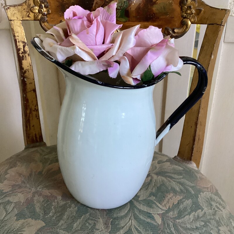 White Enamel Pitcher - Etsy