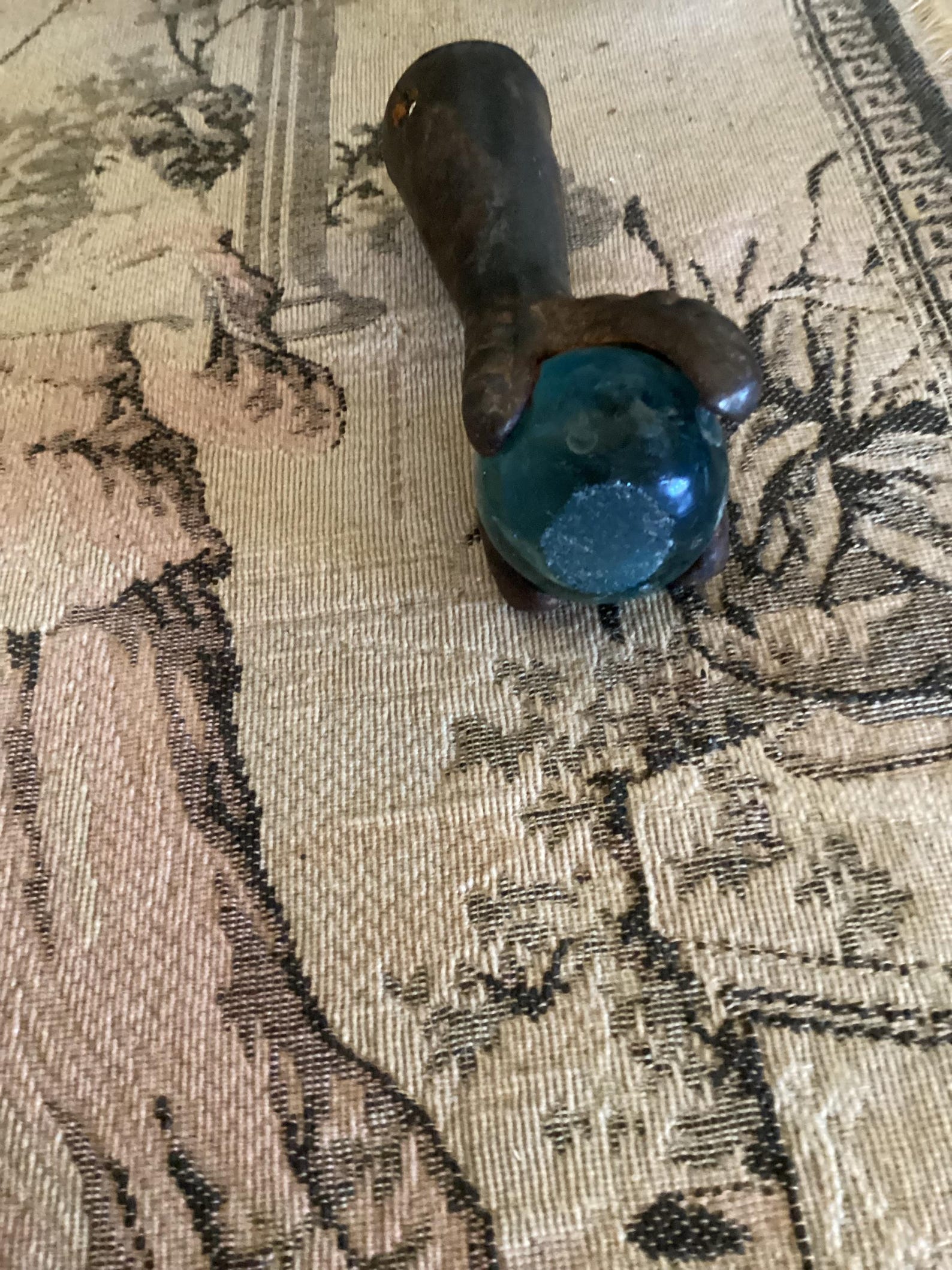 Antique Etched Design Cast Iron Green Glass Ball Claw Foot to Piano ...