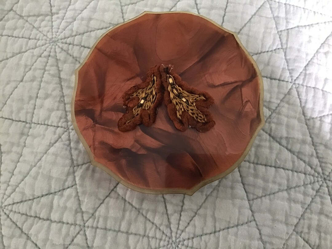 REDUCED! Art Deco Marbleized Celluloid Powder Box With Antique Chenille ...