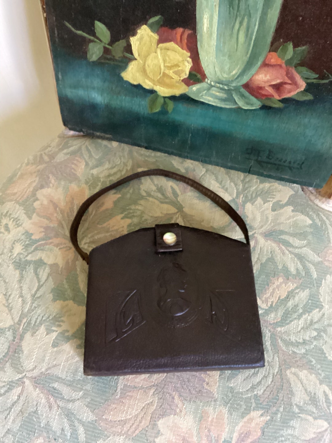 REDUCED Antique Art Nouveau Leather Purse With Embossed Cameo Lady, MOP ...