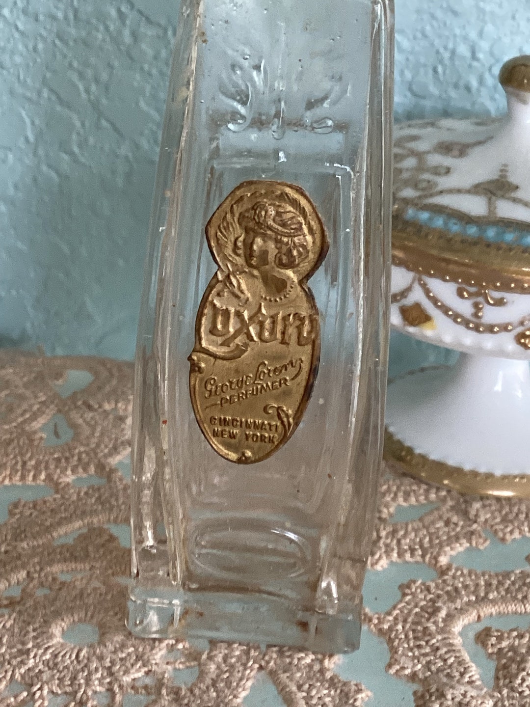 Antique 1907, Art Nouveu White Rose Perfume Bottle With Glass Stopper ...