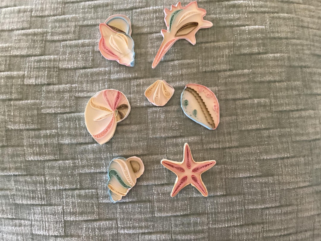 Lovely Pastel Intricate Paper Quilling, Sea Shell Applique Lot of 7 ...