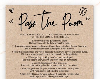 Pass the Poem Bridal Shower Game - Etsy