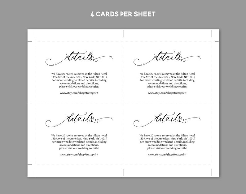 Wedding Details Card Template Printable Details Template | Etsy