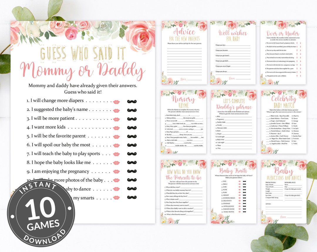 10 Baby Shower Games for a Baby Girl Shower, Floral Baby Shower Games ...