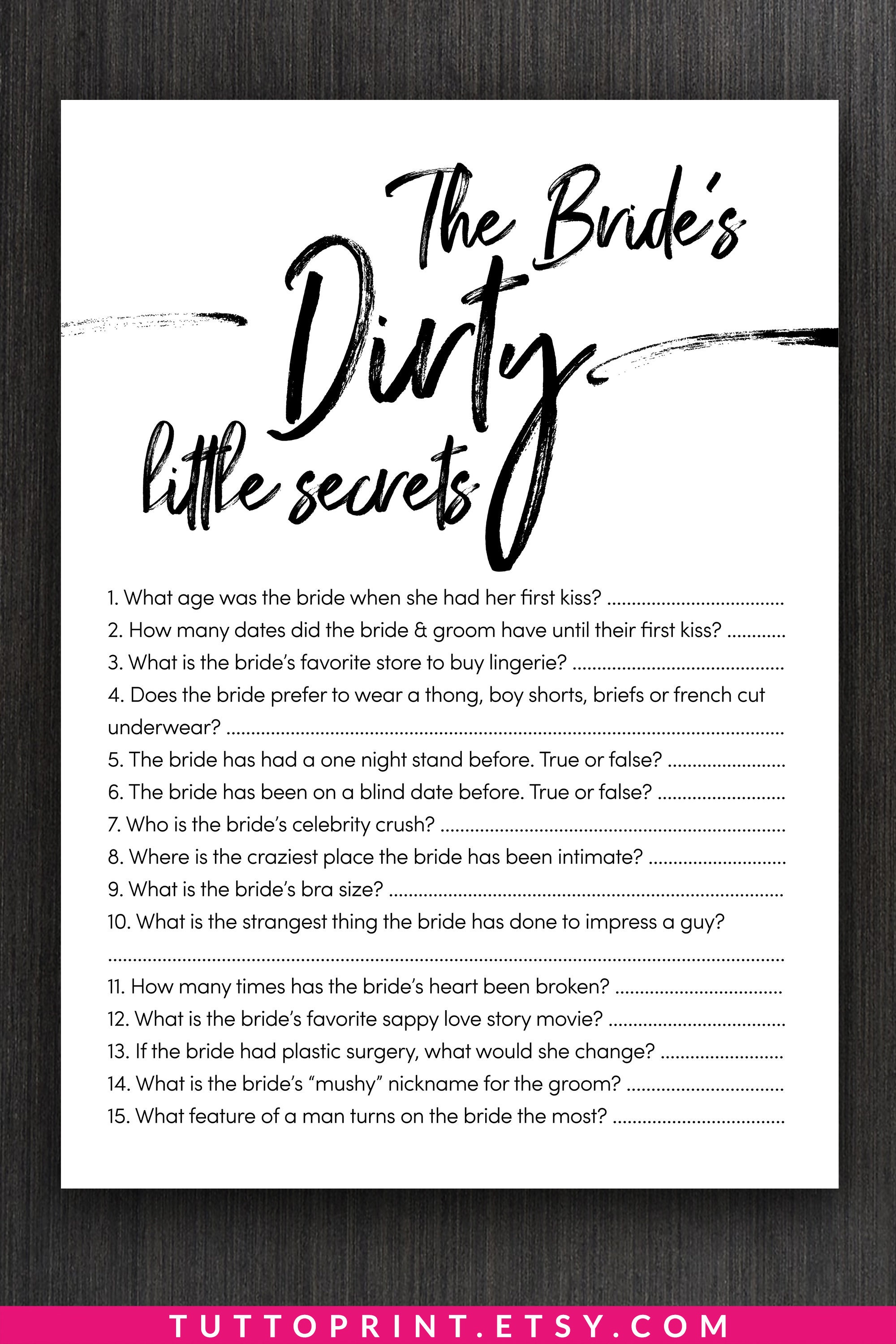 Bachelorette Party Game Bride Trivia Hens Party Game | Etsy