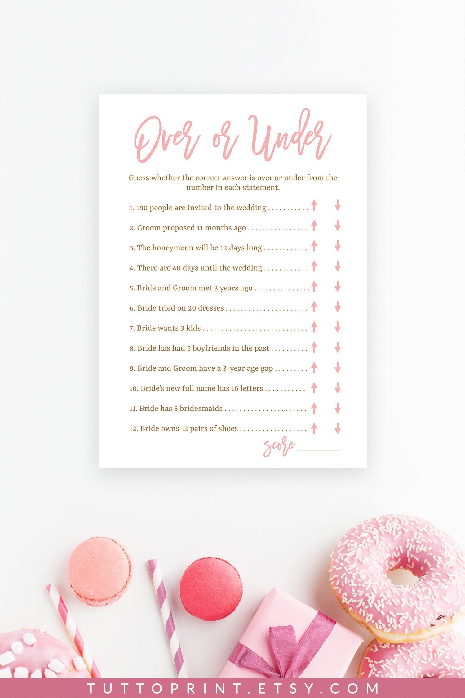 Over or Under Bridal Shower Game Over or Under Printable - Etsy