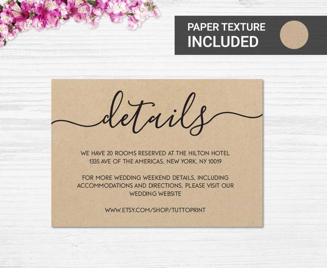 Wedding Details Card Template for Rustic Wedding Wedding - Etsy