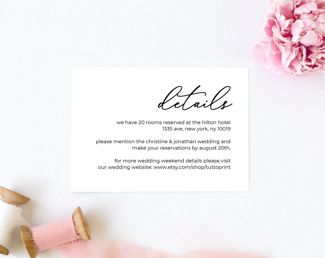 Wedding Details Card Template Minimalist Wedding Details | Etsy