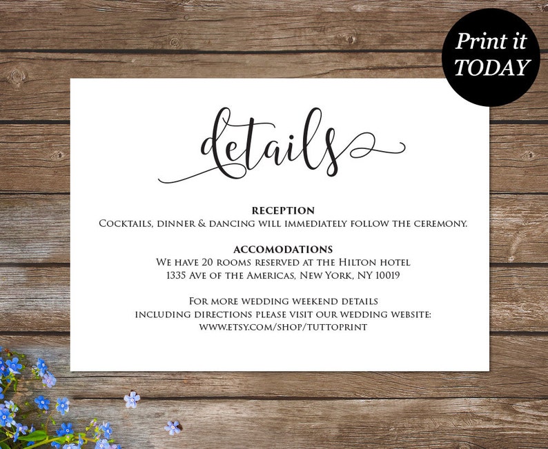 Wedding Details Printable Card Customizable Wedding - Etsy
