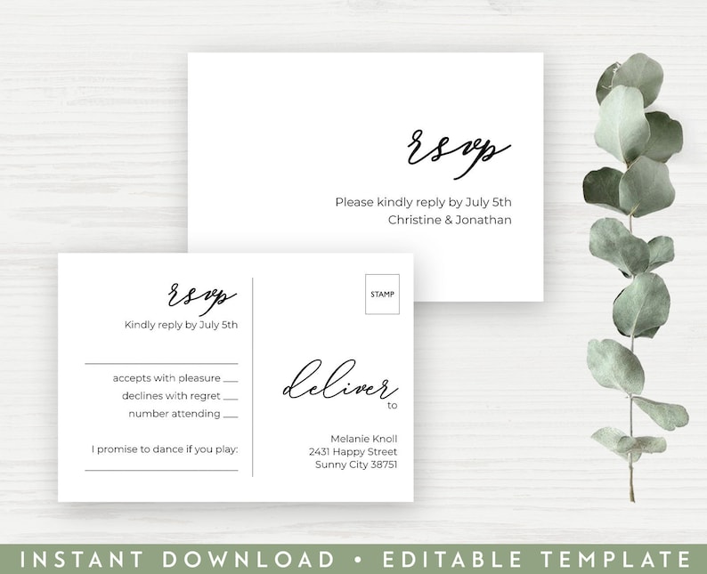 Printable Wedding RSVP Card Template Wedding RSVP Postcard - Etsy