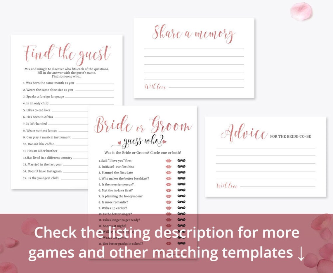 Who knows the Bride best Bridal Shower Game Printable Game | Etsy