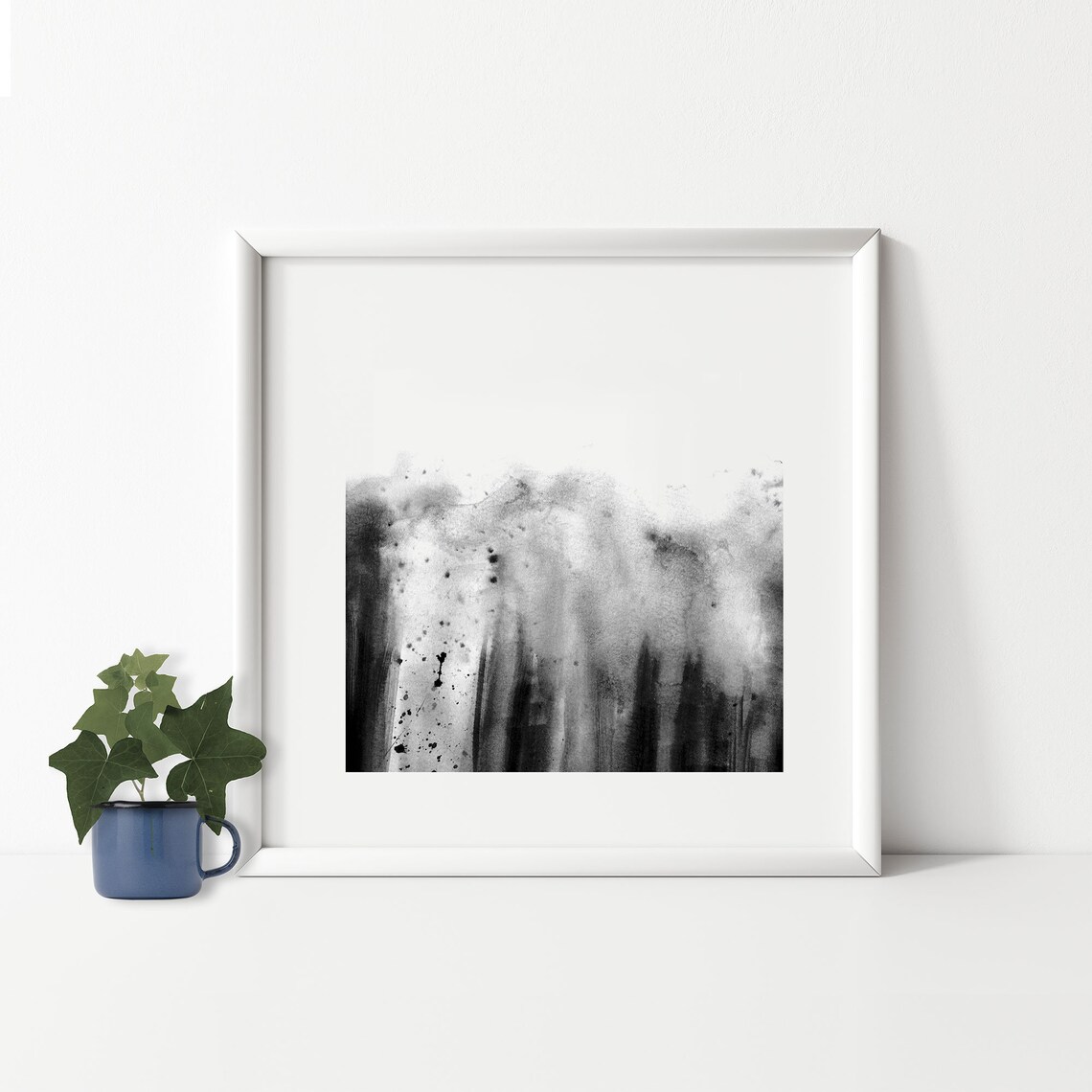 Minimalist Black and White Abstract Watercolor Painting | Etsy