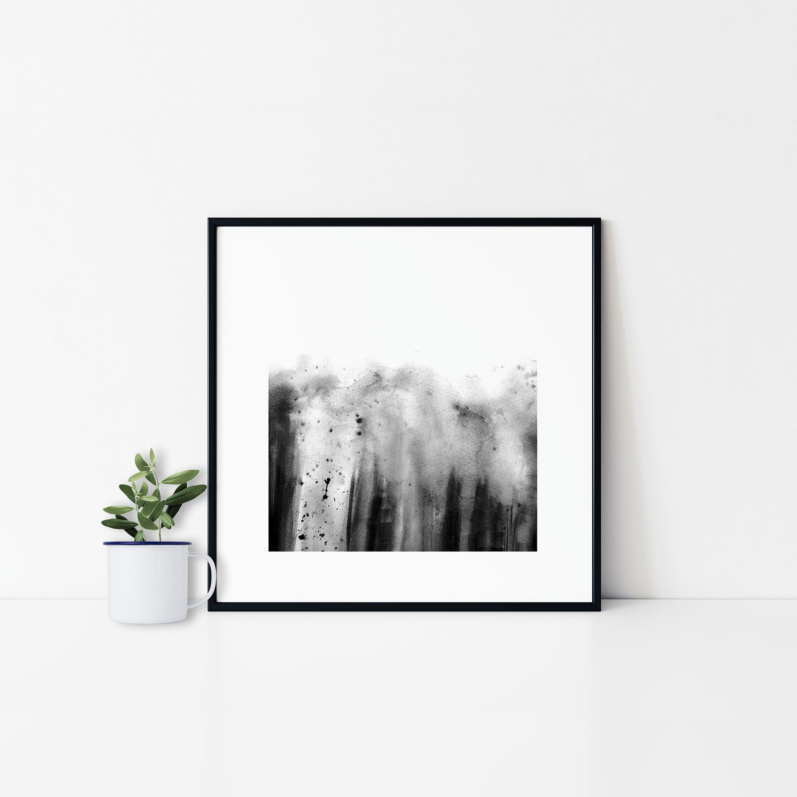 Minimalist Black and White Abstract Watercolor Painting | Etsy