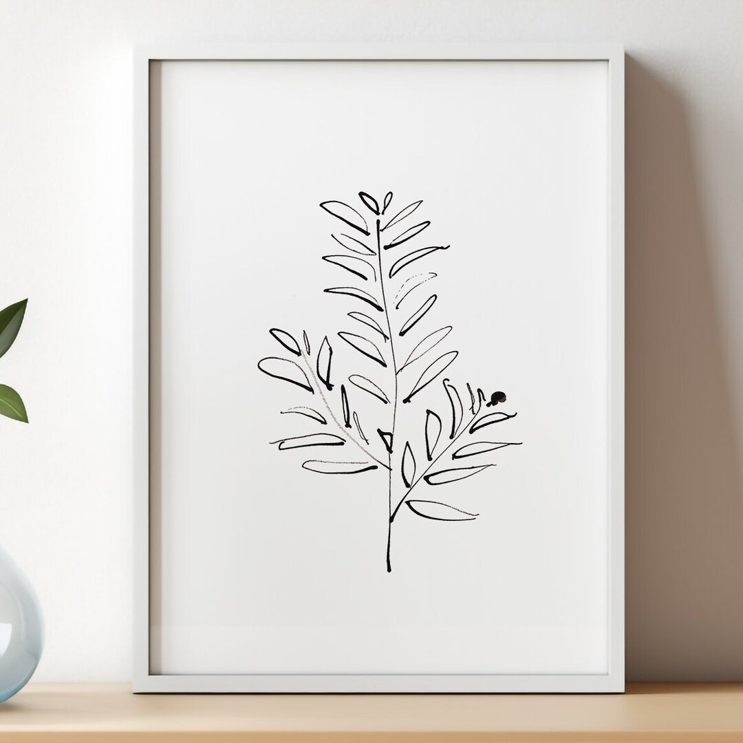 Minimal Leaf Printable Art, Black and White Leaf Digital Print, Simple ...