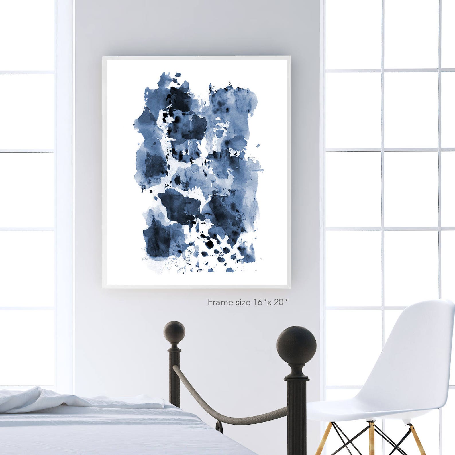 Navy Wall Art Abstract Watercolor Painting Large Digital - Etsy