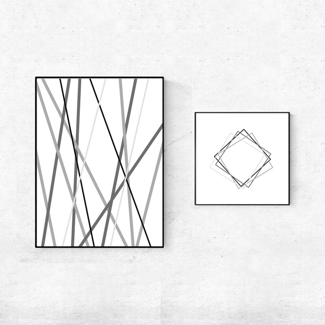 Grey Black and White Geometric Line Print Abstract Line Art - Etsy
