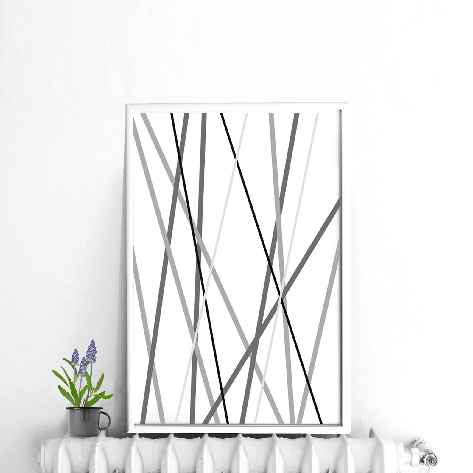 Grey Black and White Geometric Line Print Abstract Line Art - Etsy