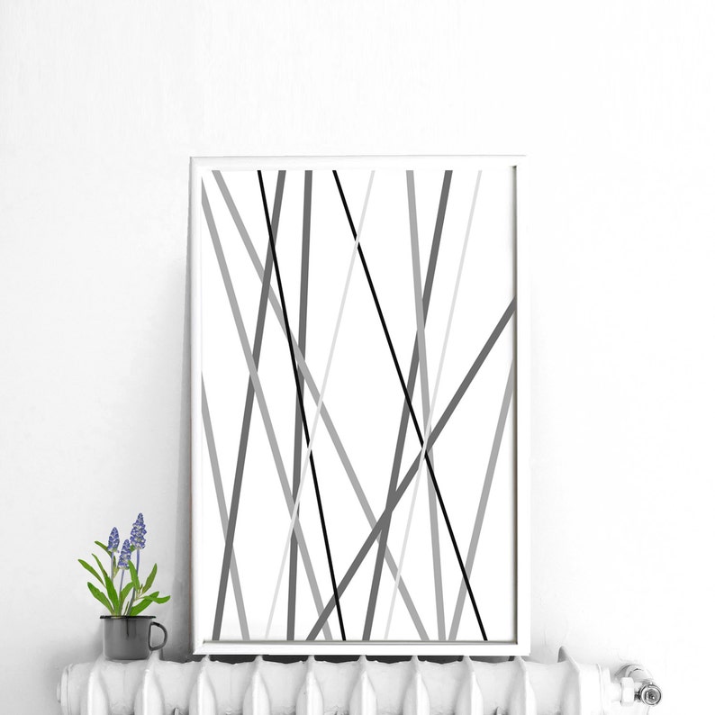 Grey Black and White Geometric Line Print Abstract Line Art - Etsy