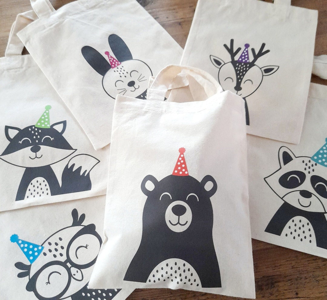Pack of SIX Woodland Animal Party Bags, Bundle, Cotton Goodie Bags ...