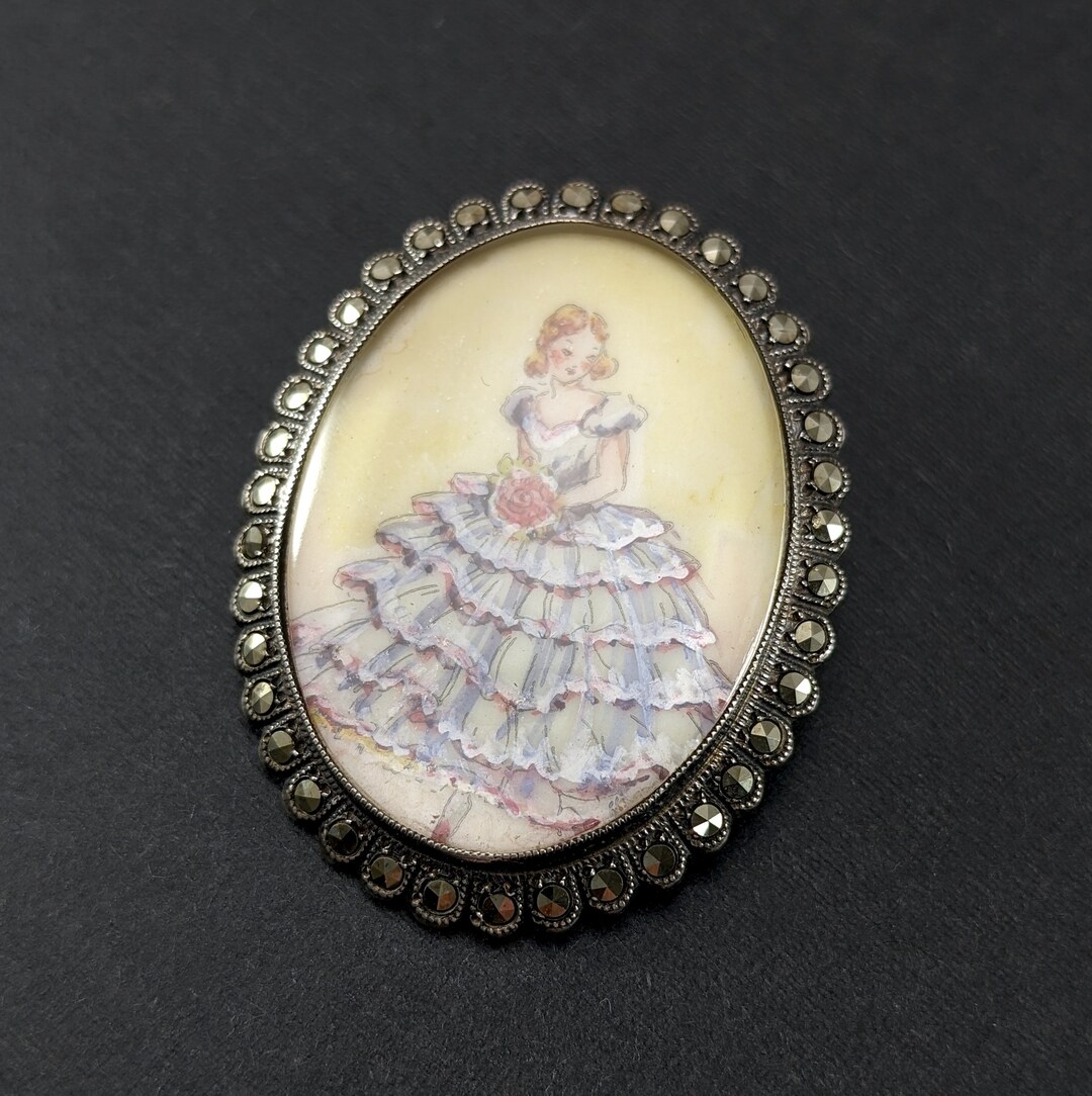 Art Deco Silver Crinoline Lady Brooch Thomas L Mott Sterling TLM ...