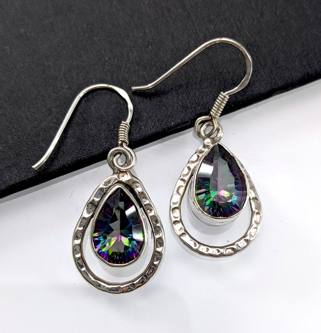 Sterling Silver Mystic Topaz Drop Earrings Teardrop Kaleidoscope Etsy