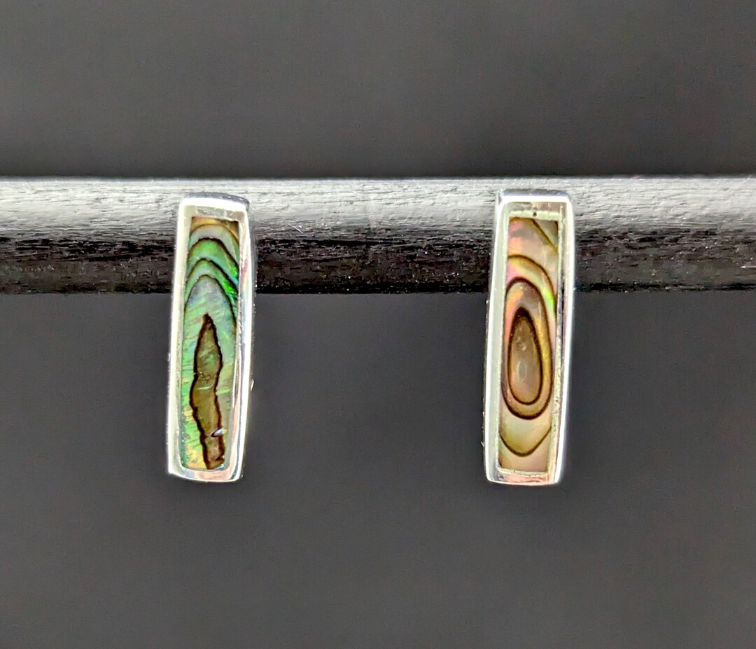 Sterling Silver Rod Earrings With Abalone Shell - Etsy