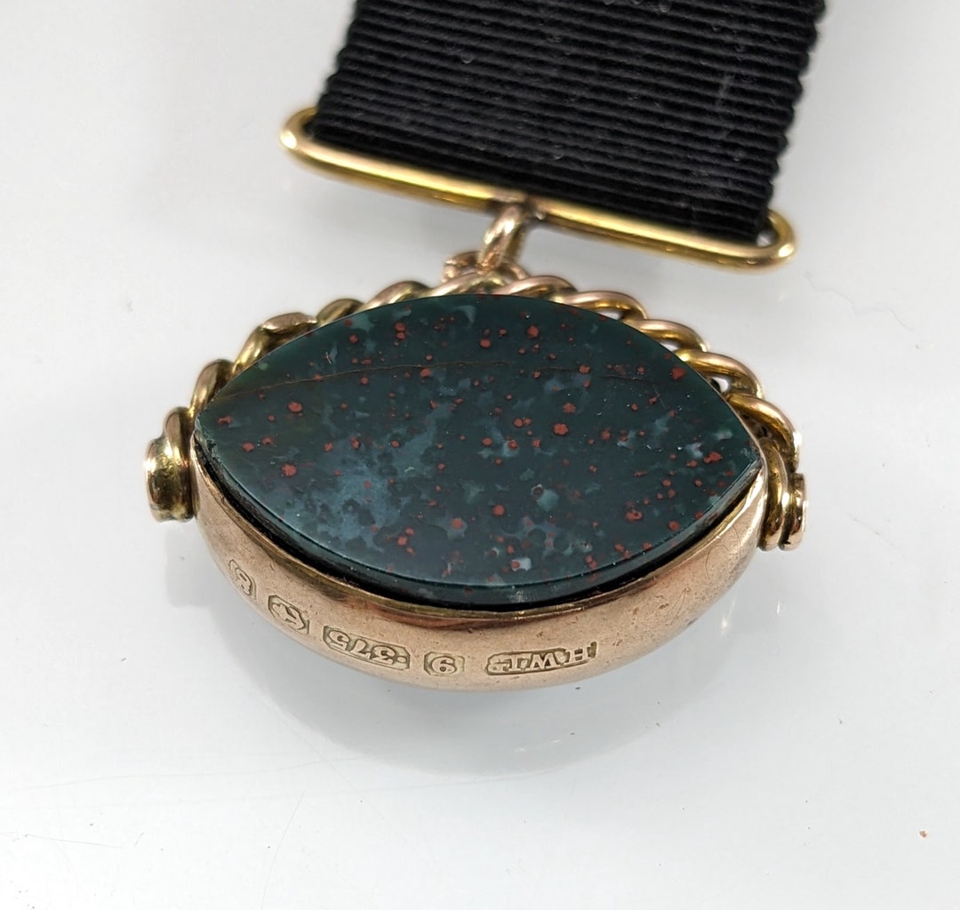 Edwardian 9ct Rose Gold Bloodstone Fob Spinner Rolled Gold Pocket Watch ...